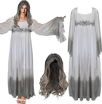 Amazon.com: Hercicy 2 Pcs Gothic Ghost Costume and Long Wavy Costume ...
