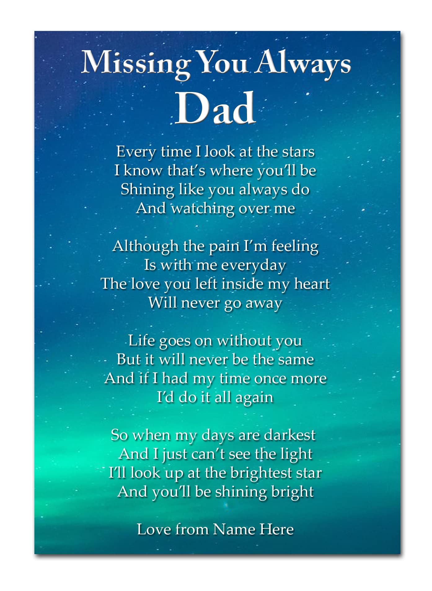 Missing You Dad Poems Personalised Photo In Loving Memory Of Dad Poem