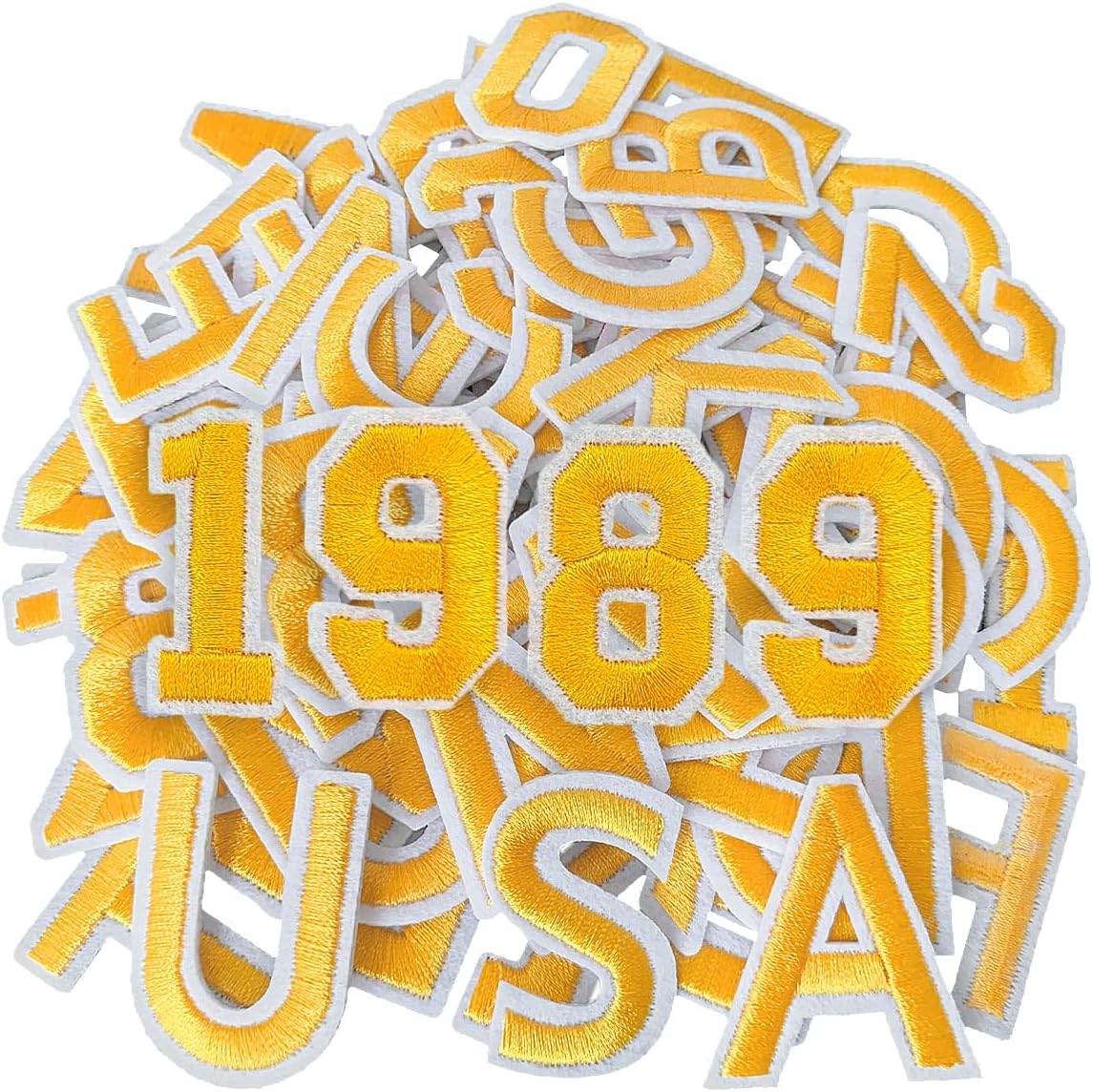 Amazon.com: GYGYL 72 Pieces Iron on Letters and Numbers Patches, Yellow ...