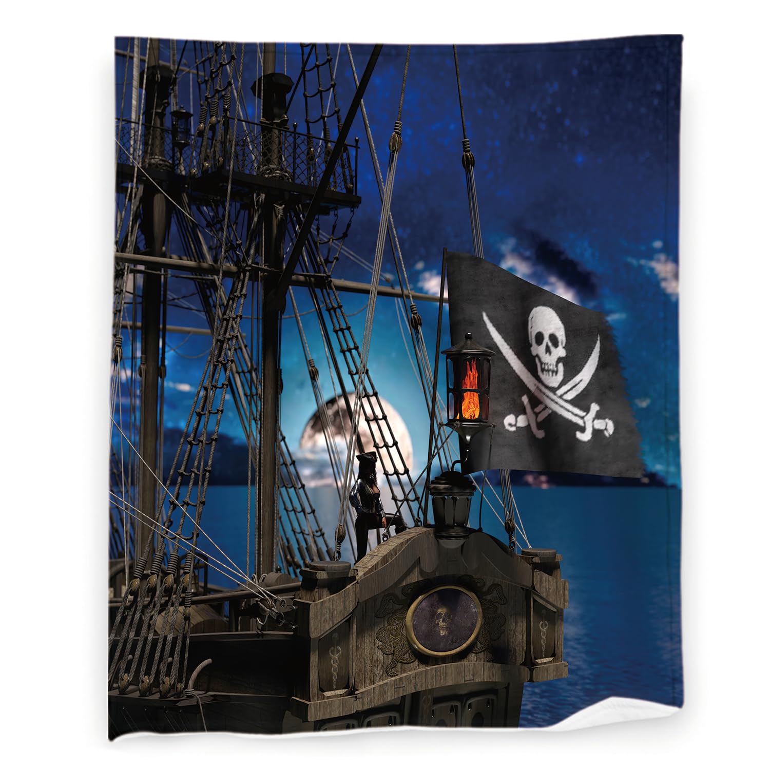 Amazon.com: Pirates Blanket 40" x 50" Ship Nautical Blue Adventure ...