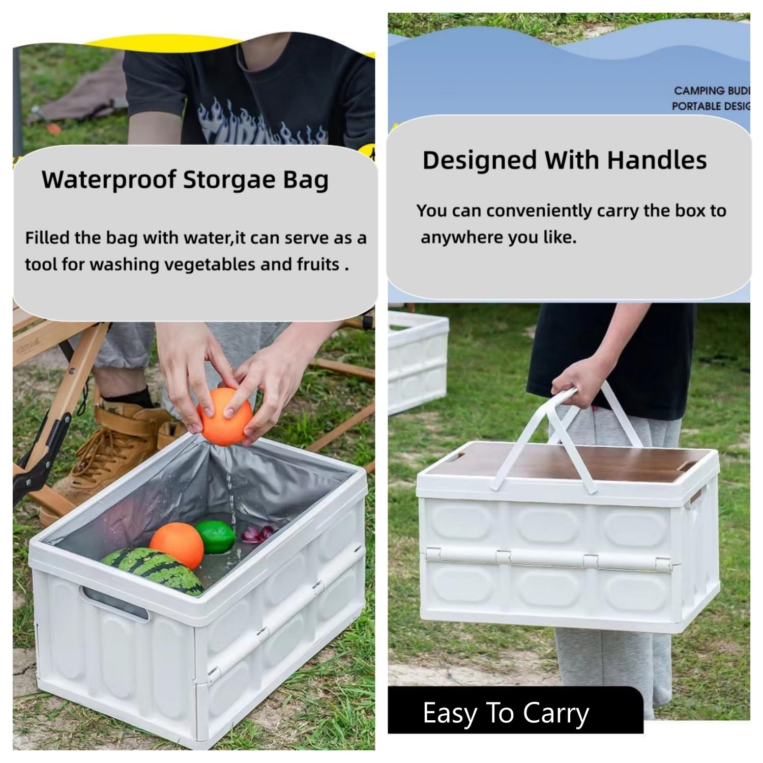 HappyBeeFlying Collapsible Storage Bin with Lids,55L Folding Utility ...