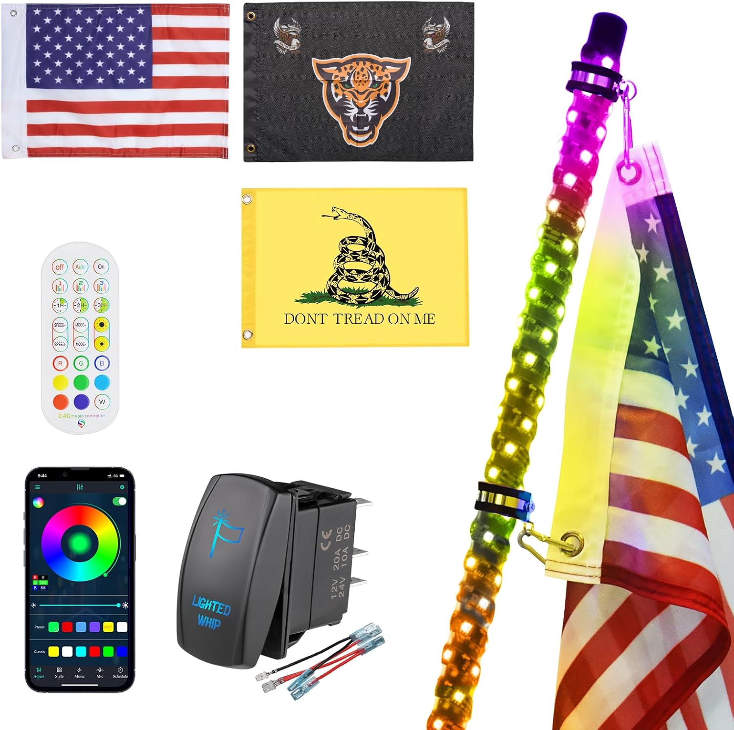 Amazon.com: Ehaho 1 Pack 5FT Whip Lights, LED Whip Light with App ...