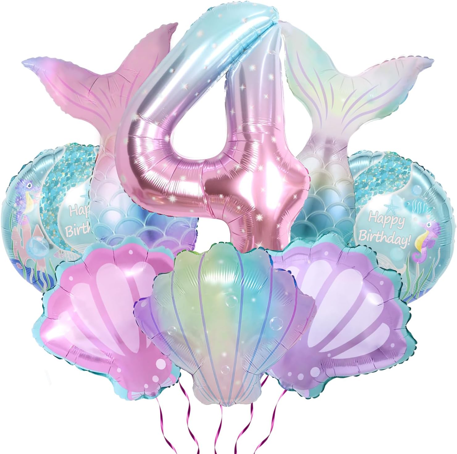 Amazon.com: 8Pcs Mermaid Party Decorations Balloons - Large Number 4 ...
