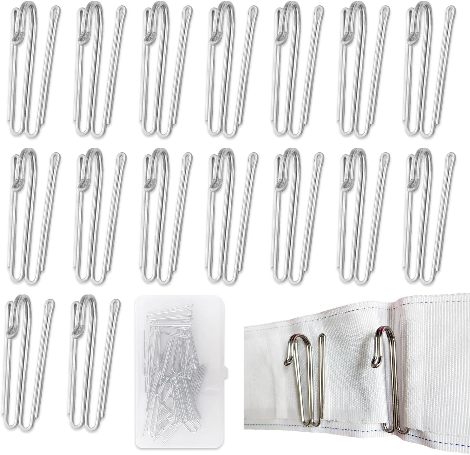 Metal Curtain Hooks Pinch Pleat Header Tape Pins Heavy Duty Deep Prong ...