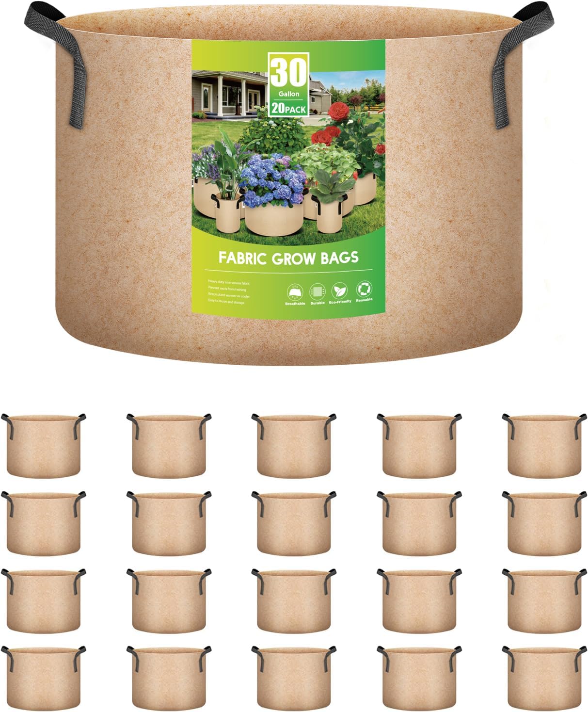 Amazon.com : iPower 20-Pack 30 Gallon Grow Bags 300G Thick Nonwoven ...