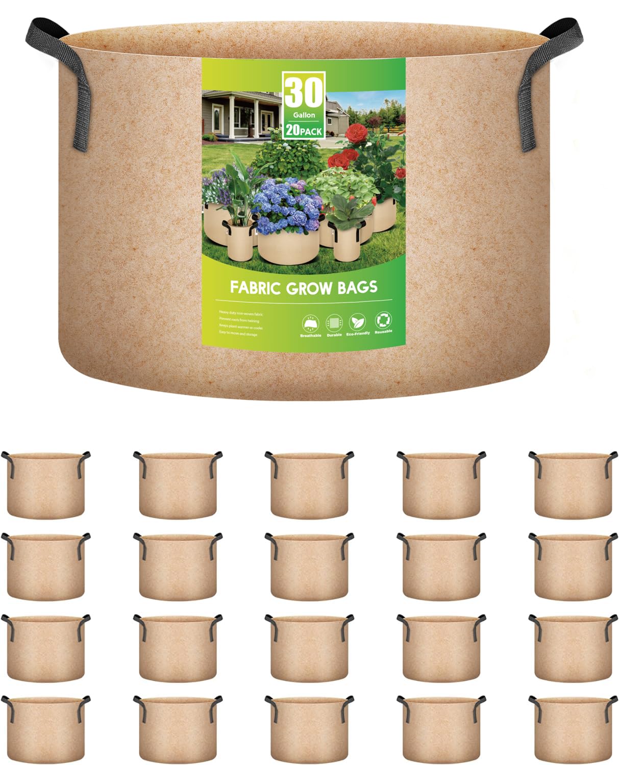 Amazon.com : iPower 20-Pack 30 Gallon Grow Bags 300G Thick Nonwoven ...