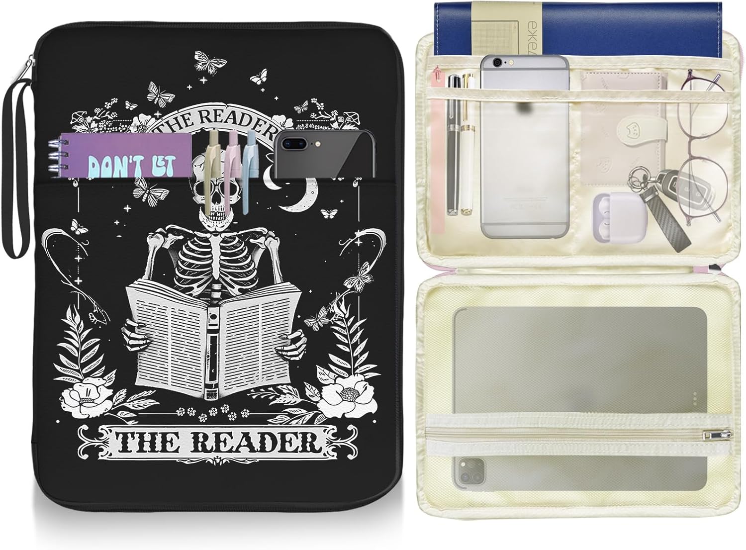 Amazon.com: Book Sleeve Book Protector Pouch Case, Skull Book Sleeve ...