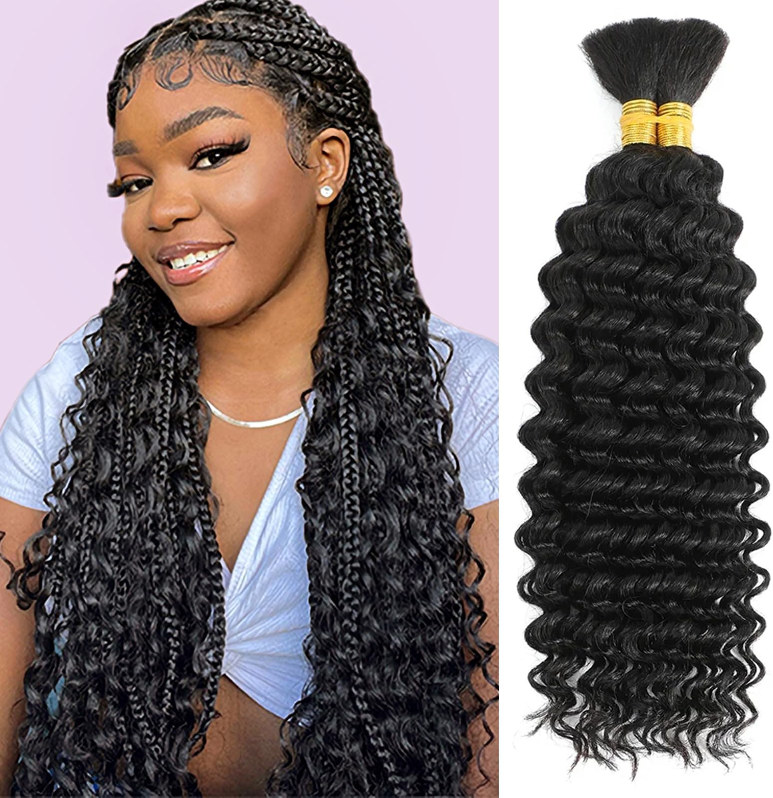Amazon.com : Human Braiding Hair For Boho Braids 2 Bundles Deep Wave ...