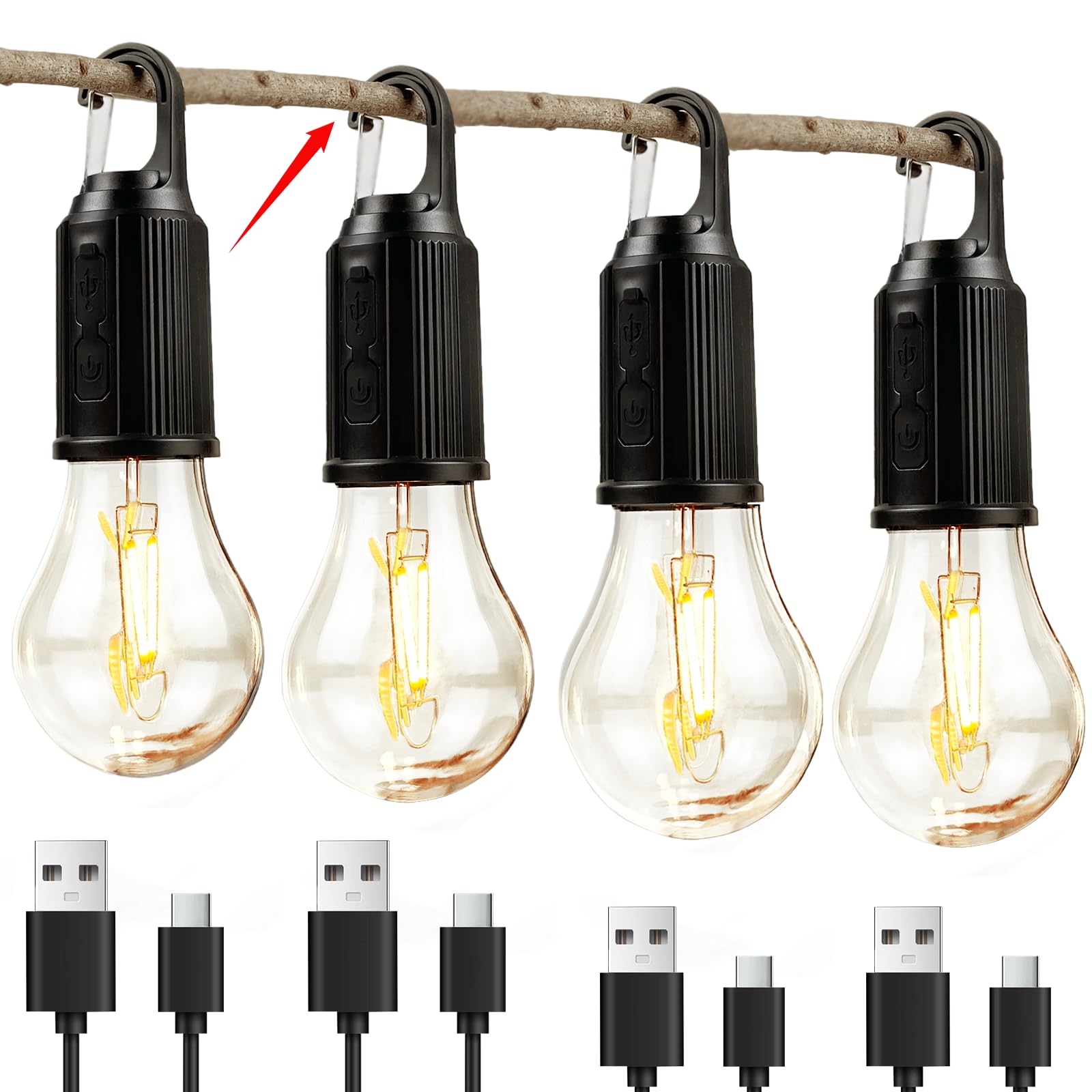 Amazon.com: LUKASUMI 4 Pack Camping Lights Rechargeable, Hanging Tent ...