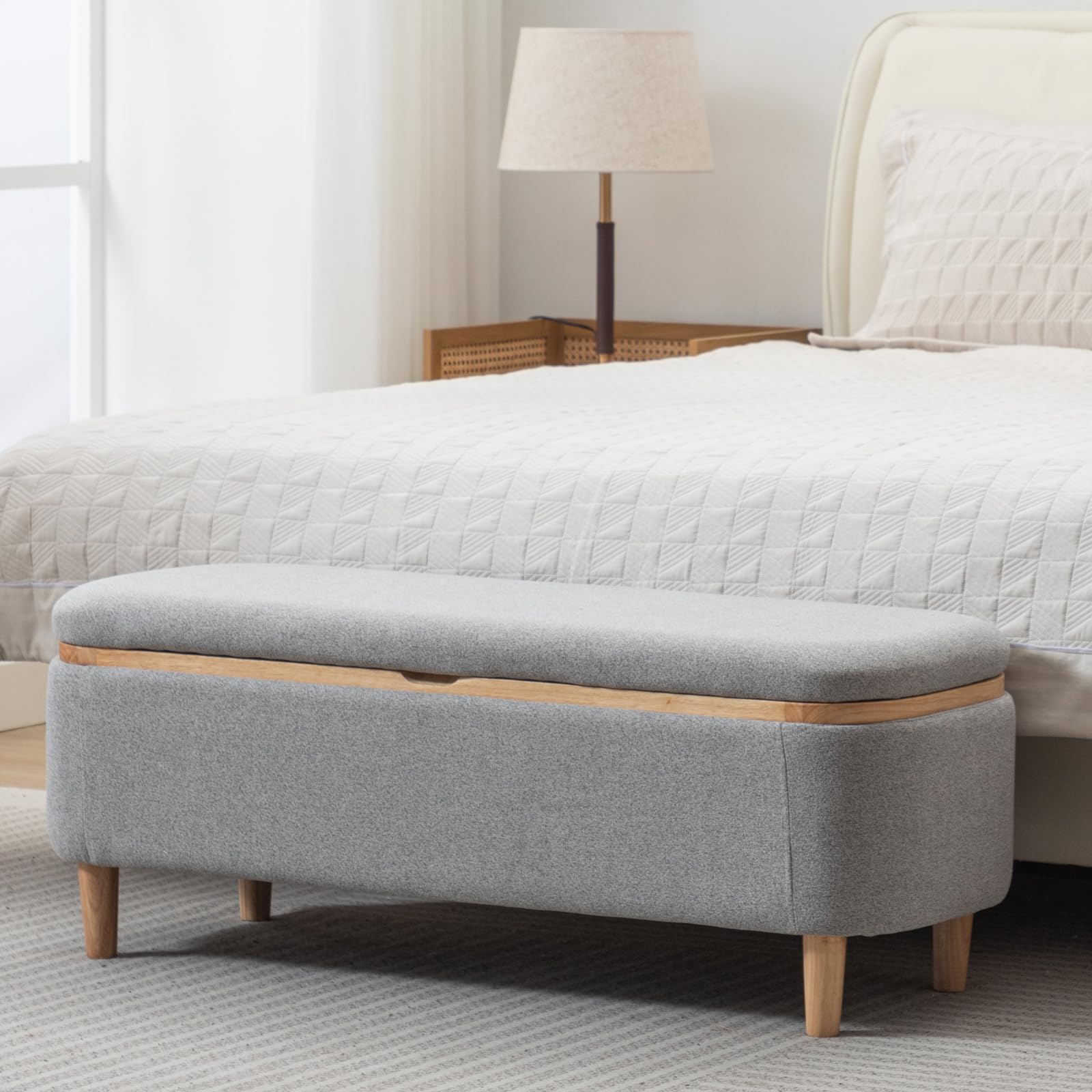 Amazon.com: Storage Ottoman Bench with Seat Wood Leg Long Flip Top Oval ...