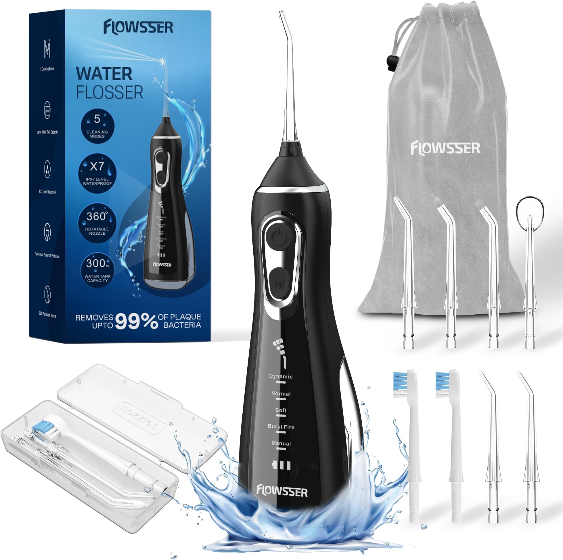 Amazon.com: FLOWSSER Water flossers for Teeth, 5 Modes, 60~140 PSI, 8 ...