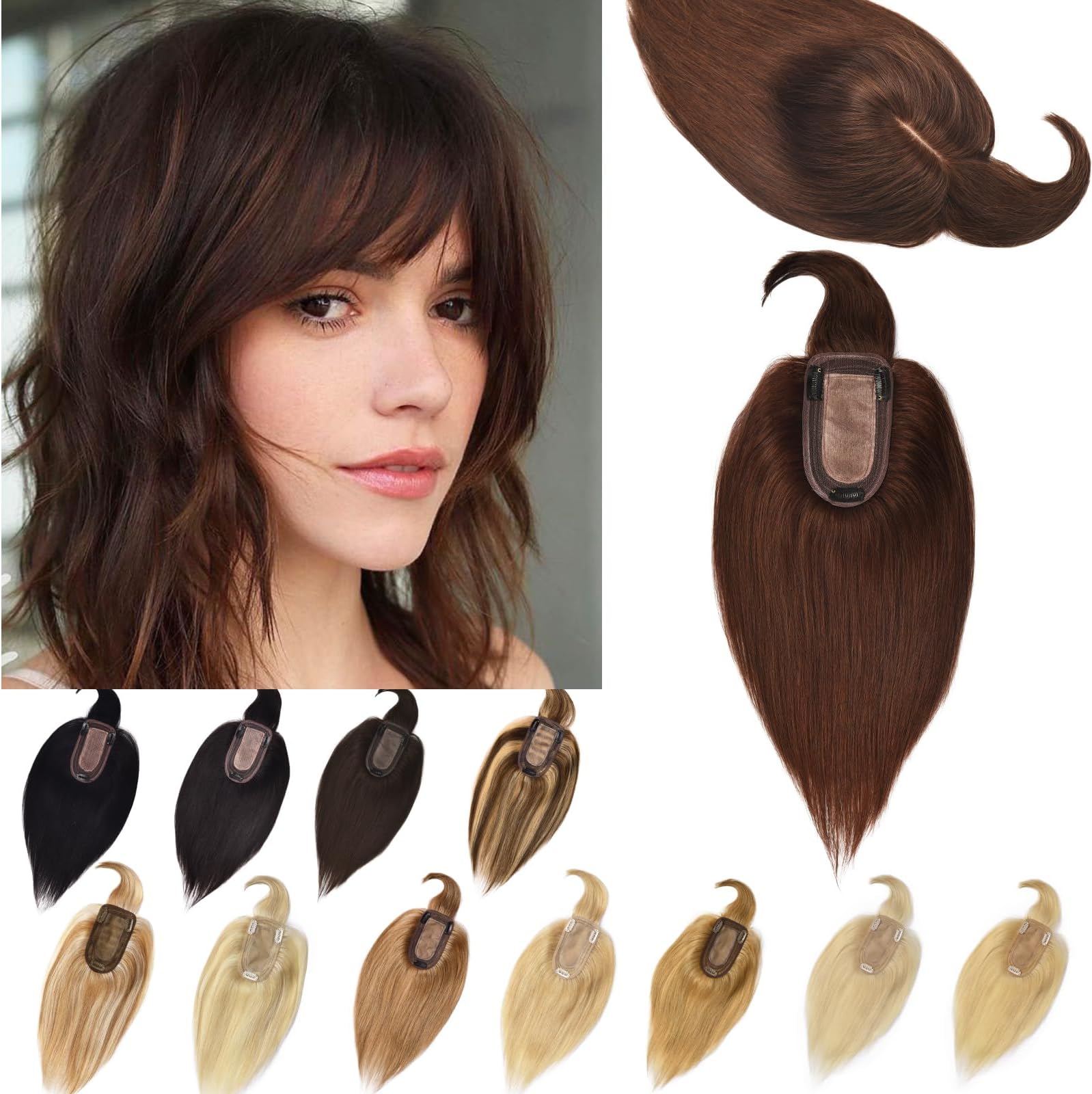 Amazon.com : SEGOHAIR Hair Toppers for Women Real Human Hair With Bangs ...