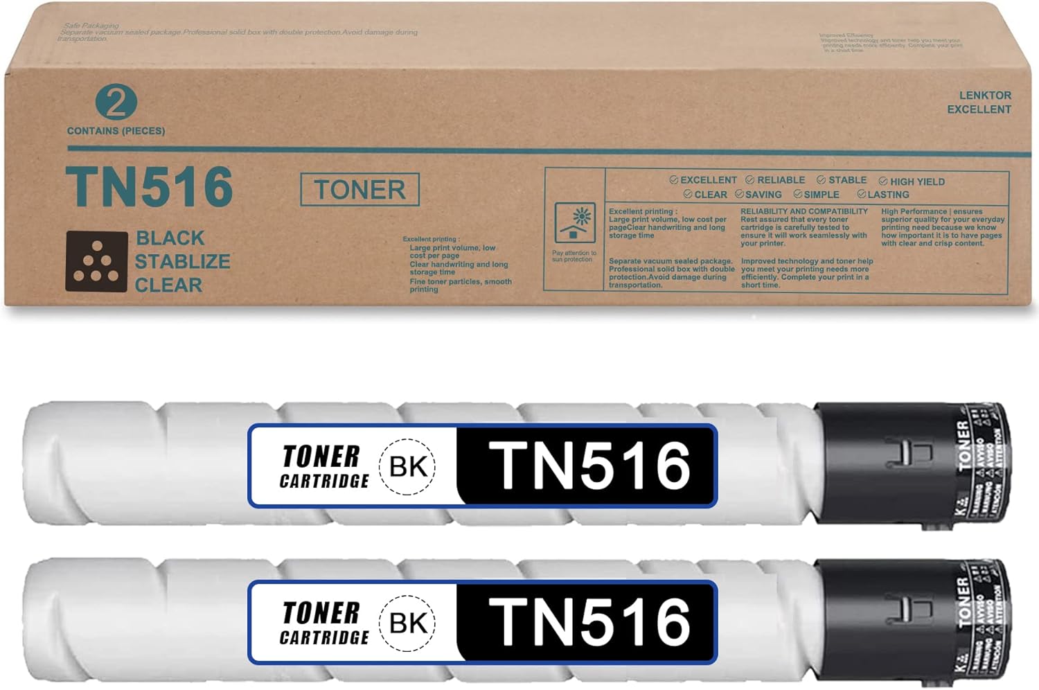 Amazon.com: TN516 High Yield 2-Pack Black Toner Cartridge LENK Replacement for Konica Minolta TN ...
