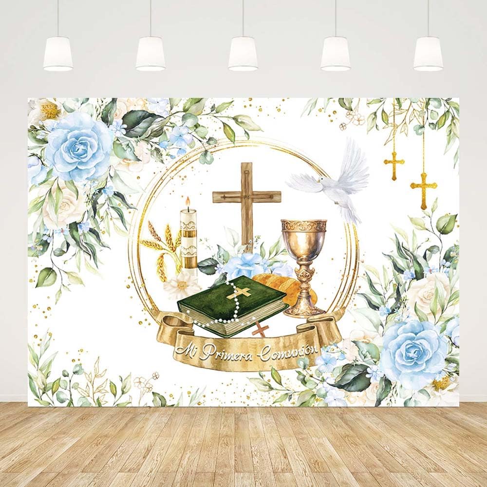 Amazon.com : Pink Green First Holy Communion Photography Background ...
