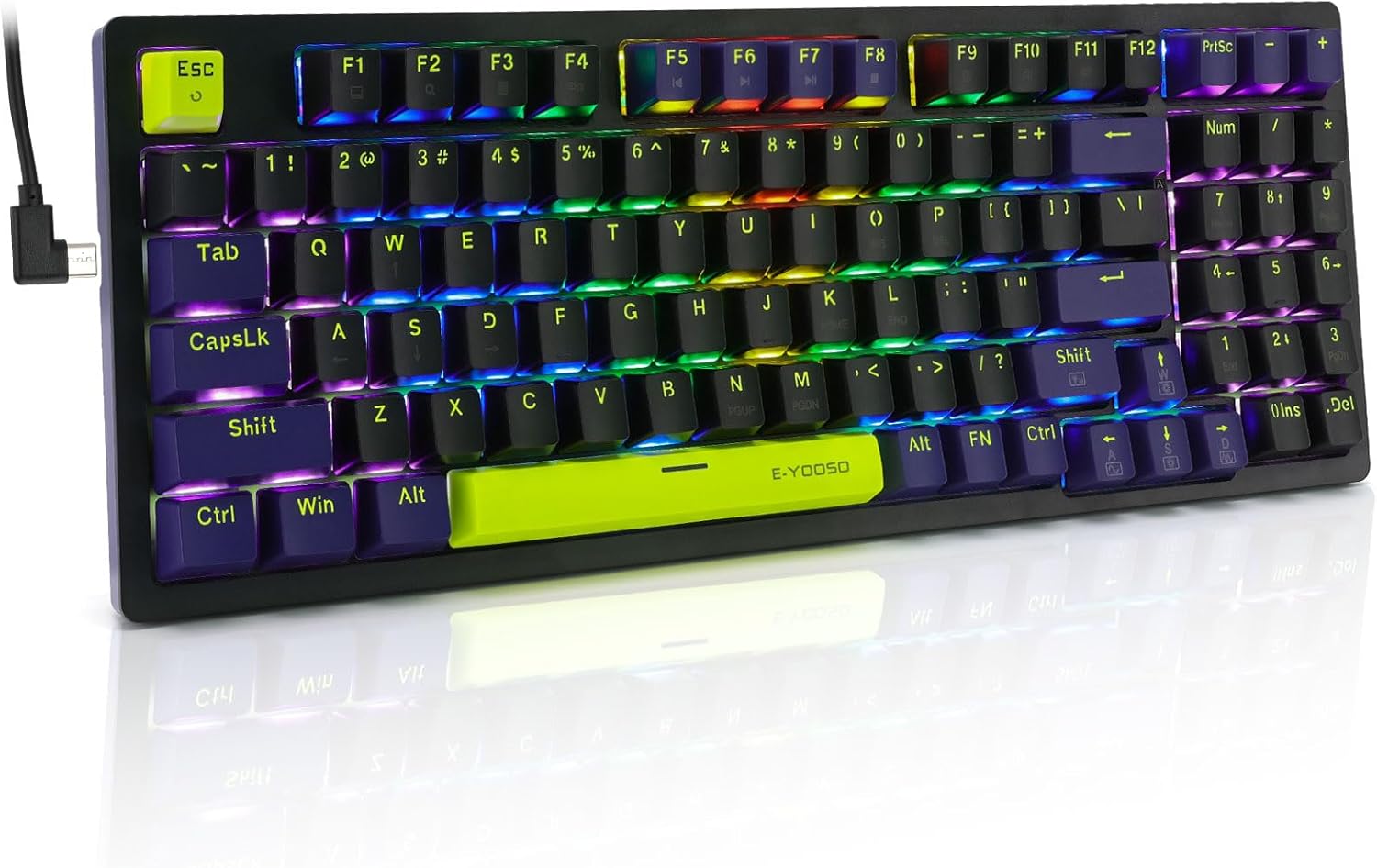 E-YOOSO Z-94 Mechanical Gaming Keyboard Rainbow Backlit, 94 Key Gaming ...
