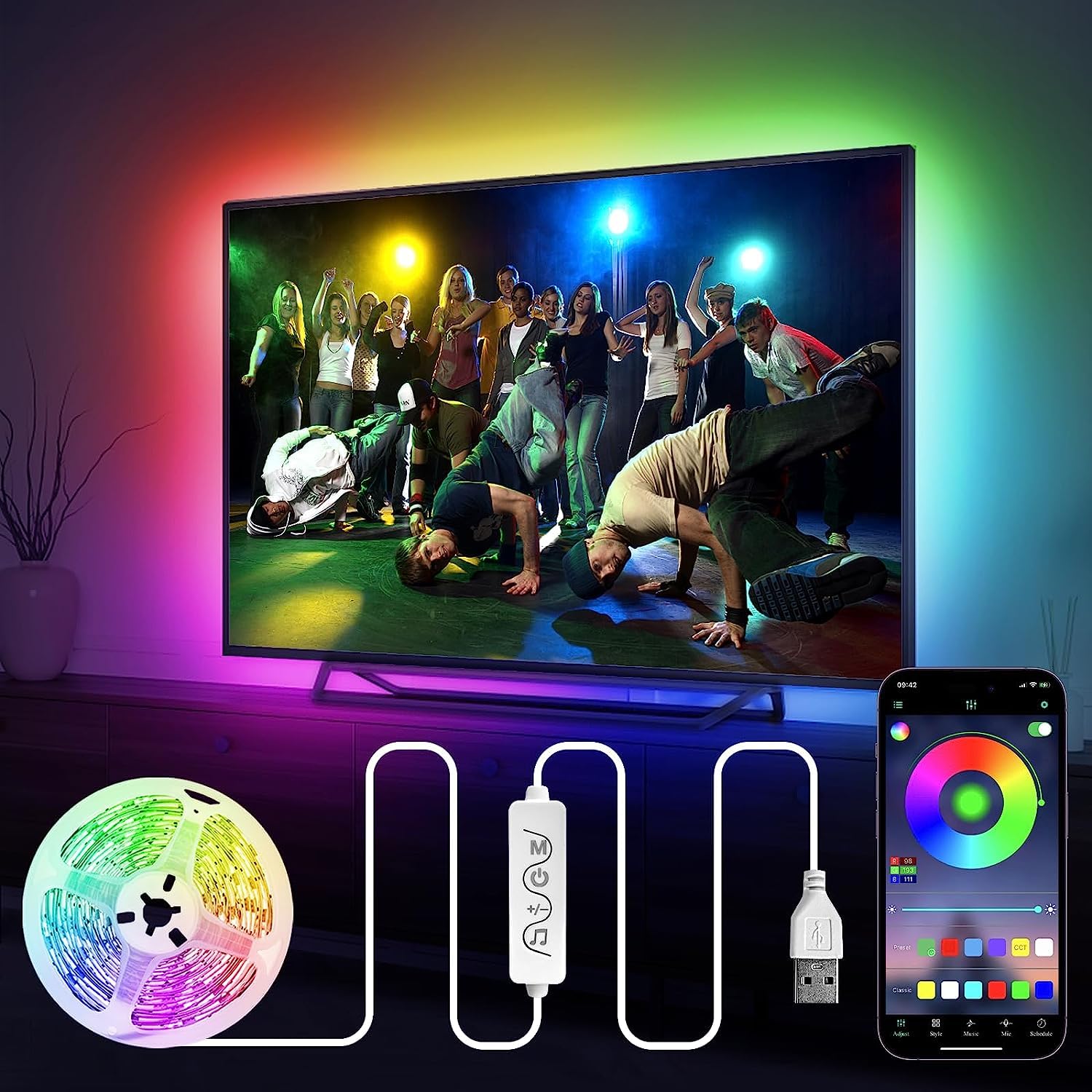 HOUHUI LED Light Strip for 32-65In TV,2Pcs 4M RGB LED Strip Lights for ...
