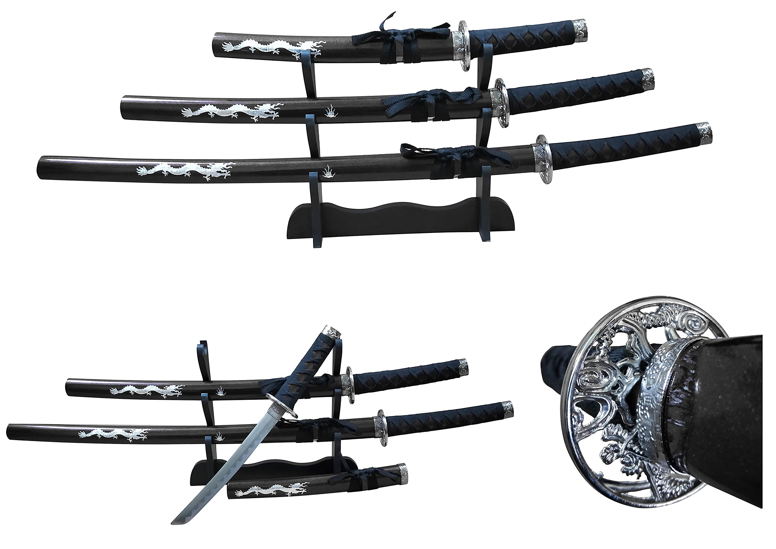 Buy Snake Eye Two Tone 3 Piece Samurai Katana Set w/Free Stand Online ...