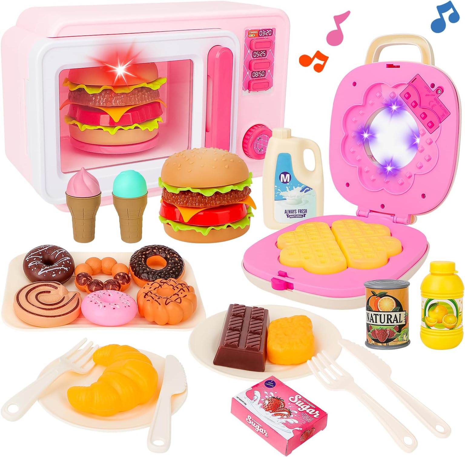 Amazon.com: deAO Kids Kitchen Toys, Waffle Machine Toy and Microwave ...