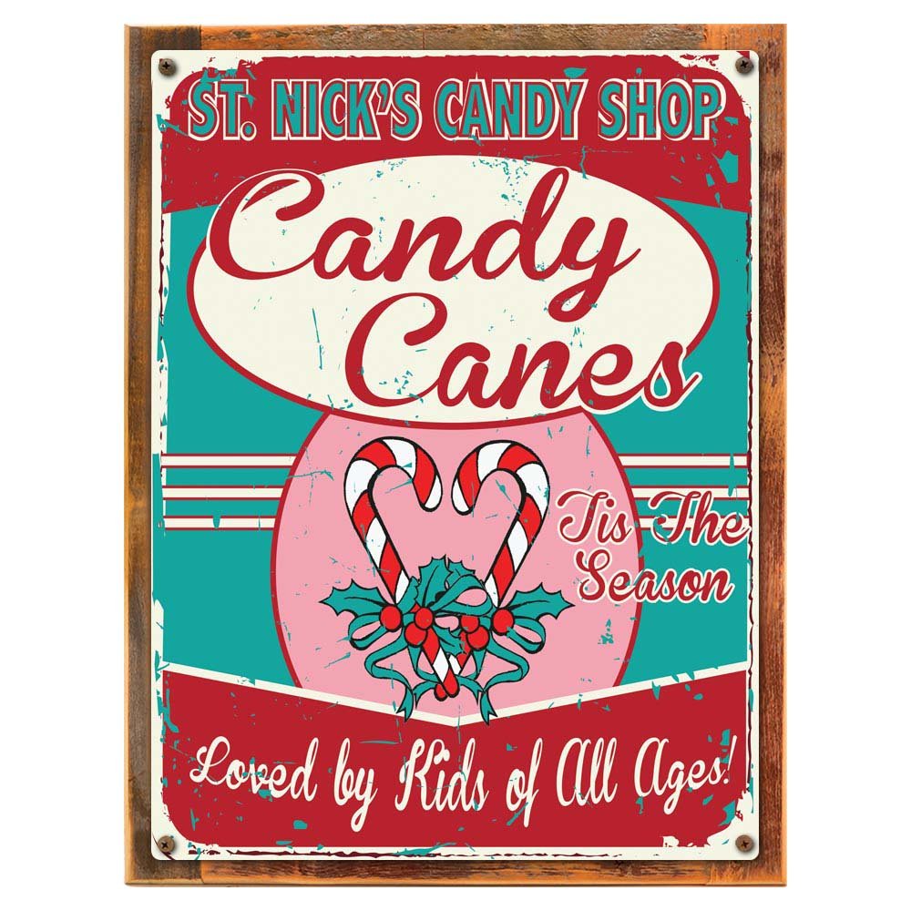 Amazon.com: OMSC Wood-Framed Saint Nicks Candy Shop Metal Sign, Red and ...