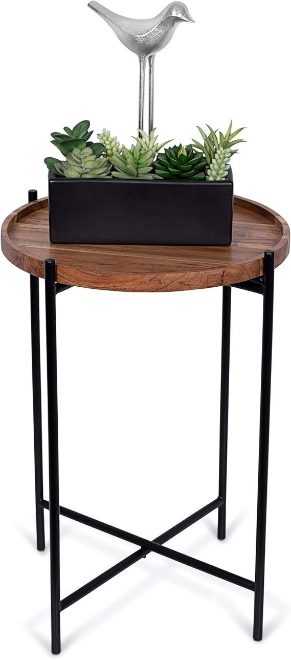 Amazon.com: BIRDROCK HOME Folding Side Table with Removable Wood Tray ...