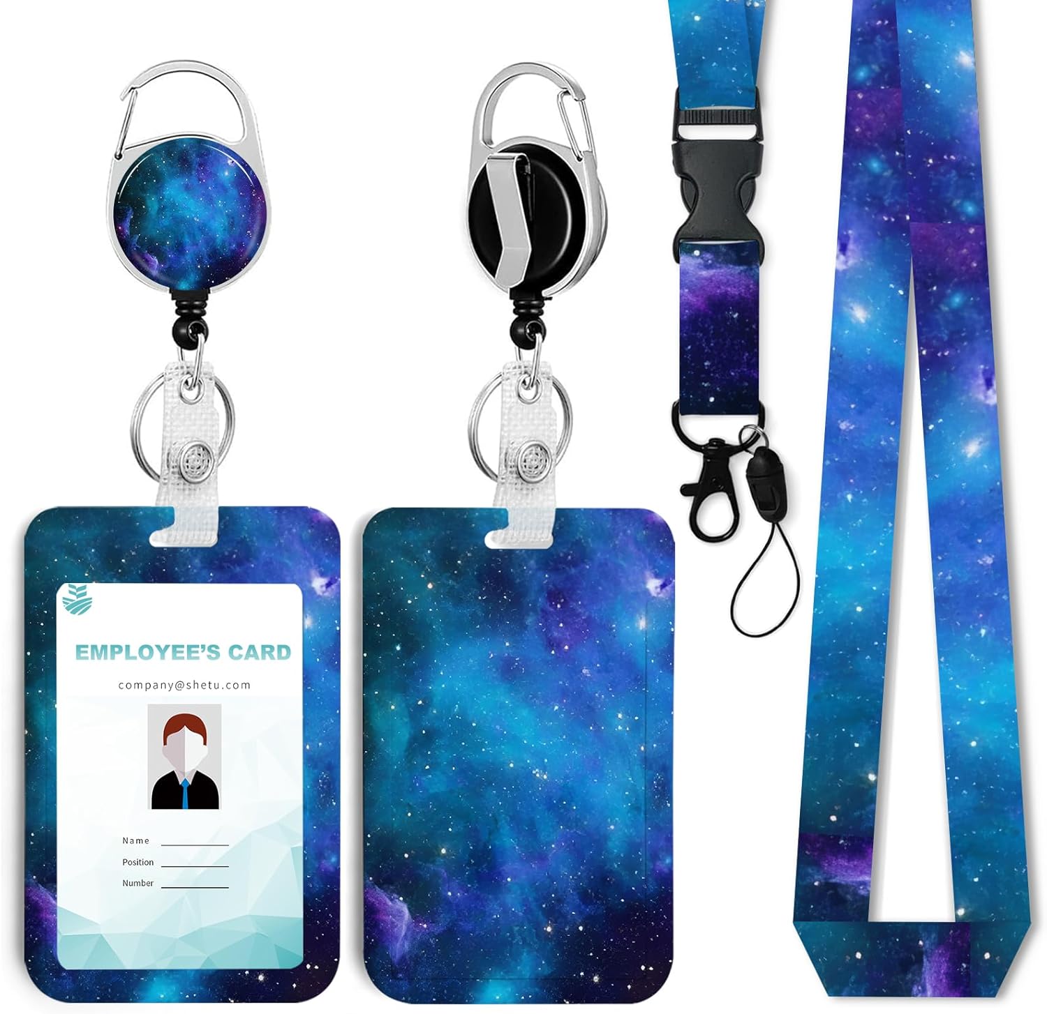 Amazon.com : Purple Starry Sky Id Badge Holder with Lanyard,Retractable ...