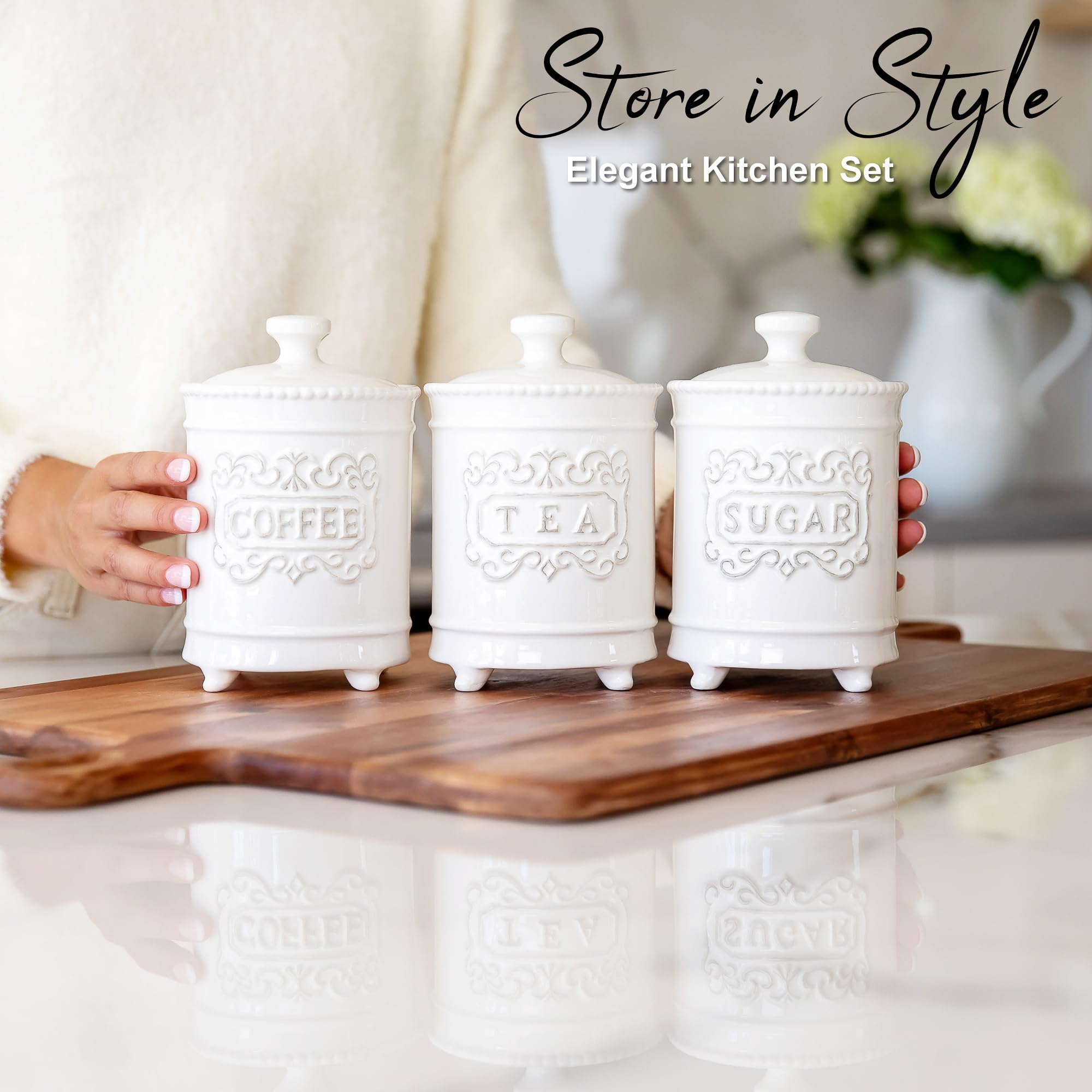 Snapklik.com : 25 Ounce Elegant Ceramic Kitchen Canisters Set Of 3 ...