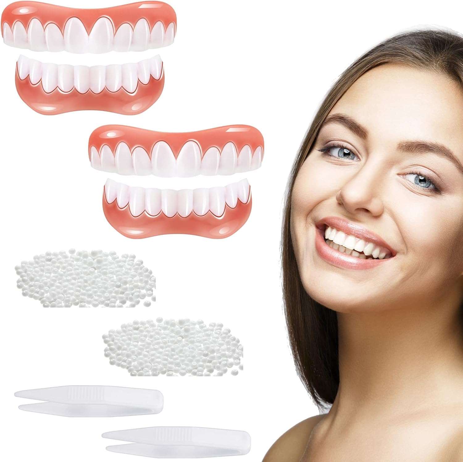 Buy 2 Set Fake Teeth Dentures Tooth Repair Kit for Upper Jaw Confidence ...