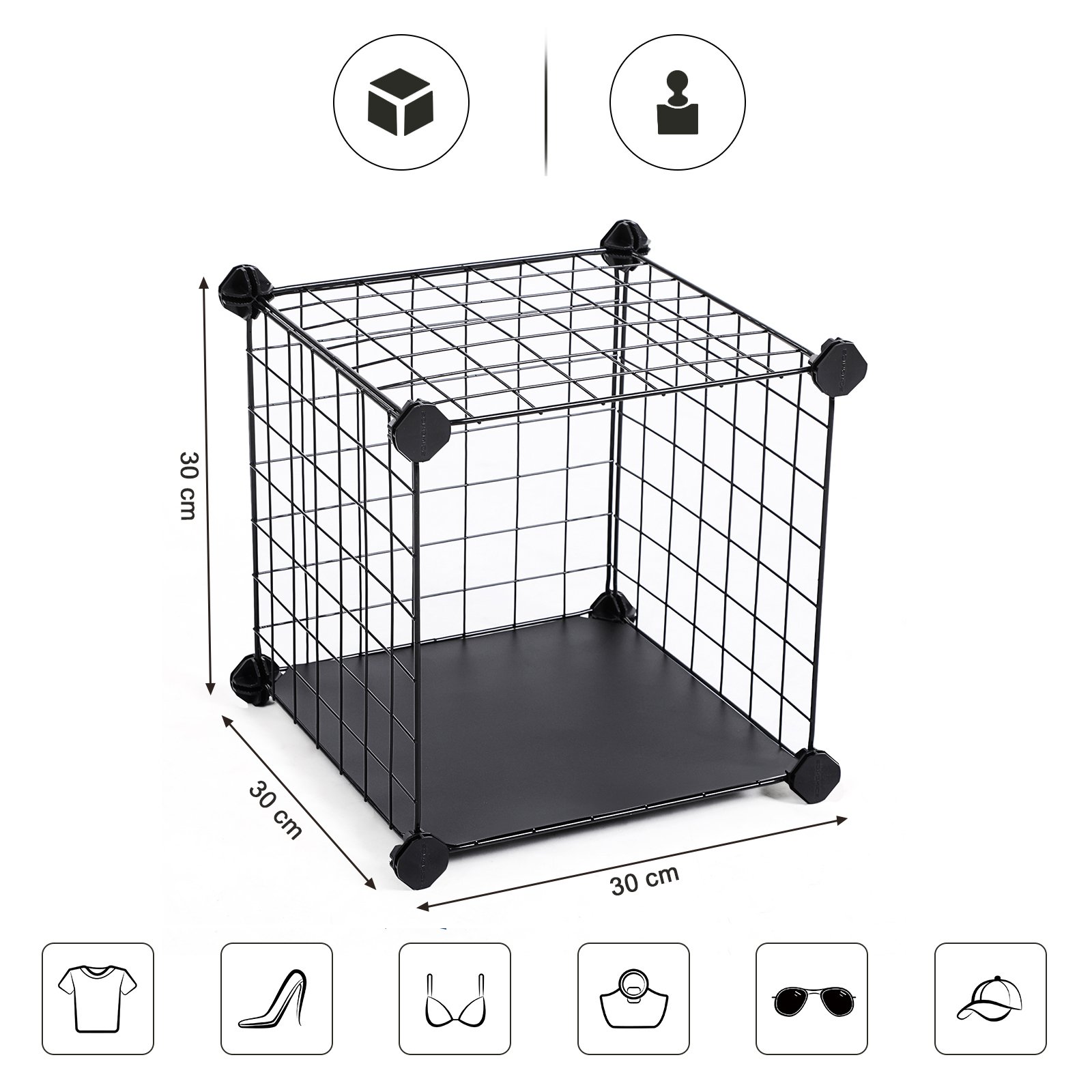 SONGMICS 12 Cubes Wire Grid Storage Rack, Interlocking Shelving Unit ...