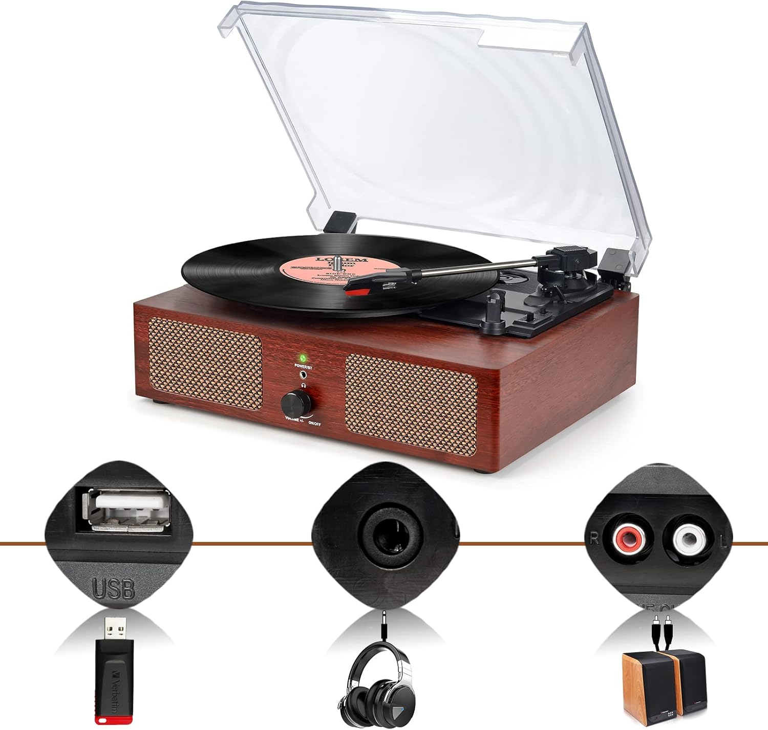 Record Player for Vinyl with Speakers Wireless Turntable for Records ...