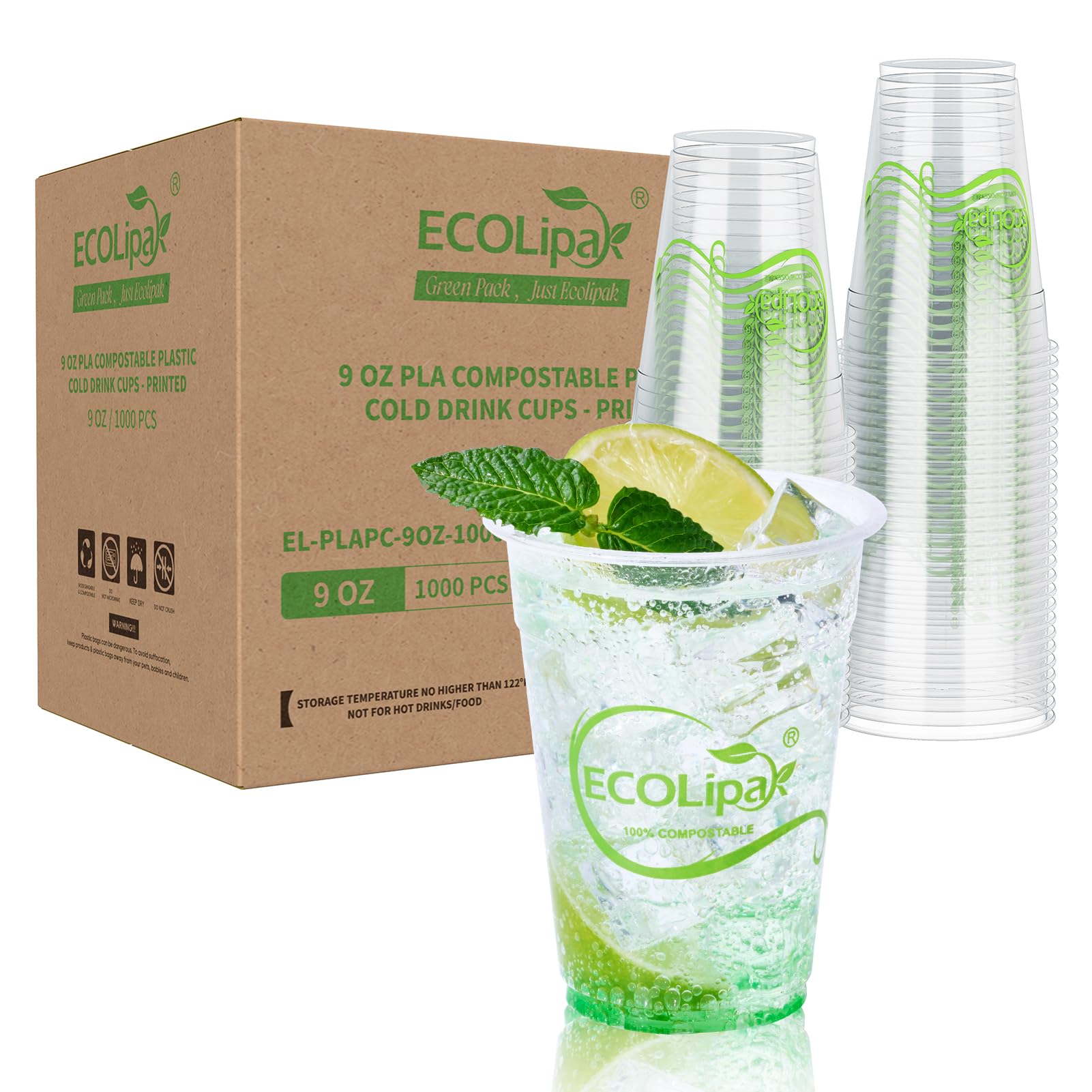 Amazon.com: ECOLipak 1000 Count 9 OZ Clear Compostable Plastic Cups ...