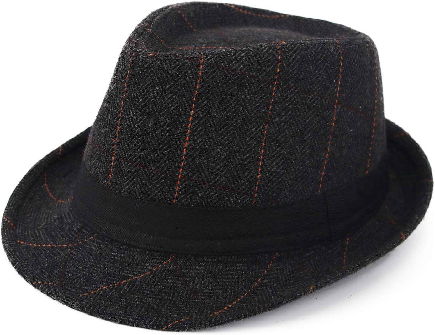 Amazon.com: Melesh Unisex Classic Trilby Fedora Hat (Black/Grid ...
