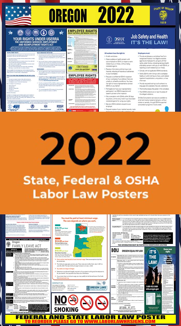 Buy 2022 Oregon (OR) State Labor Law Poster - State, Federal and OSHA ...
