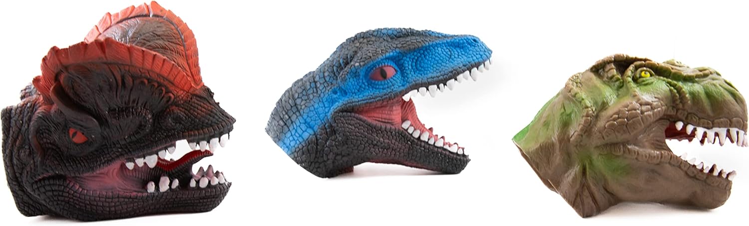 Amazon.com: Dinosaur Hand Puppets (3 Pack) Realistic Soft Rubber ...