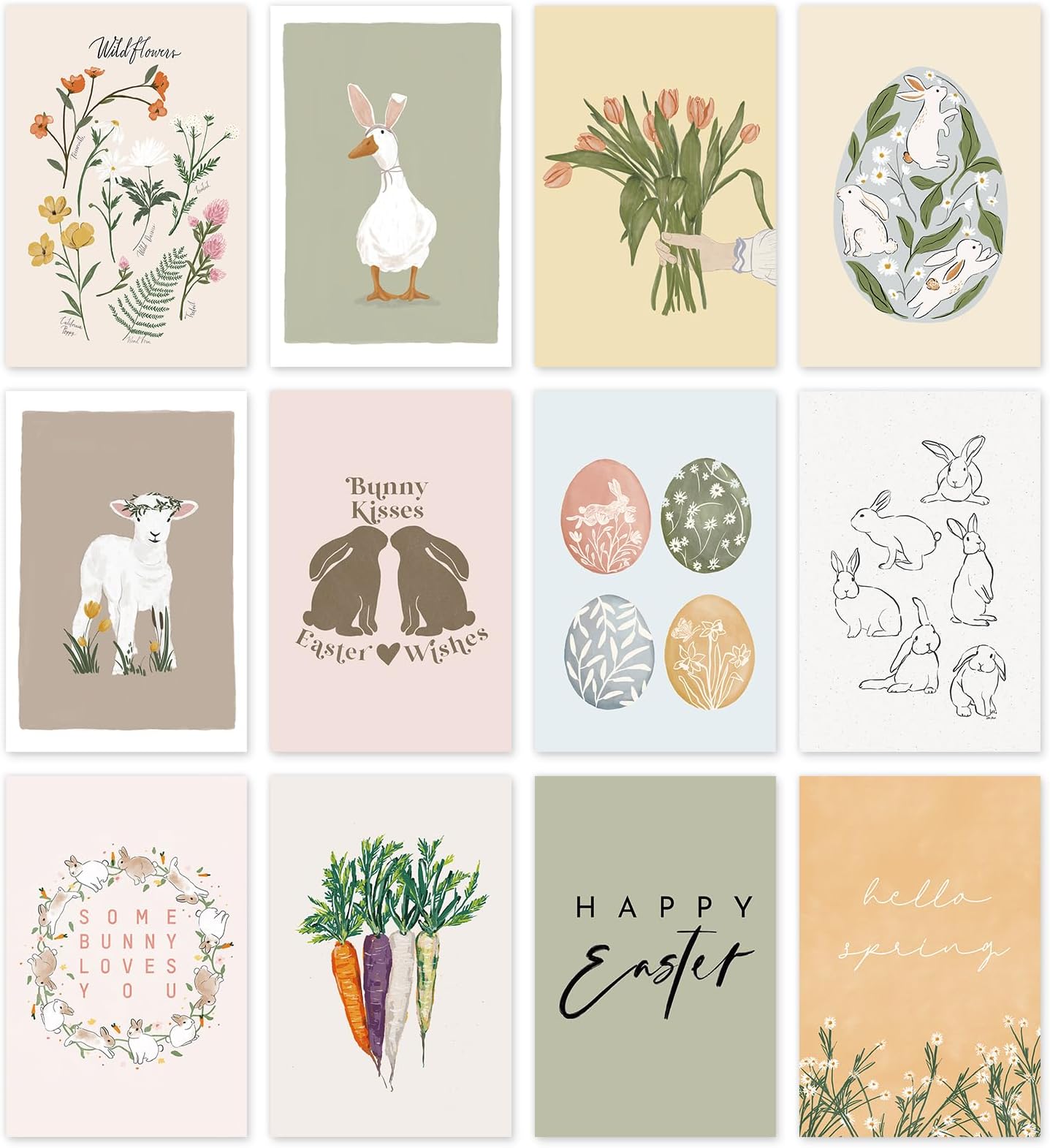 Amazon.com : Whaline 36 Pack Easter Greeting Cards Pastel Rabbit Bunny ...