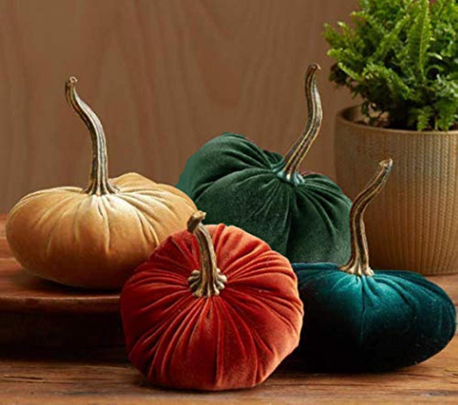 Amazon.com: 4PCS Velvet Pumkins for Decorating, Rustic Faux Velvet ...