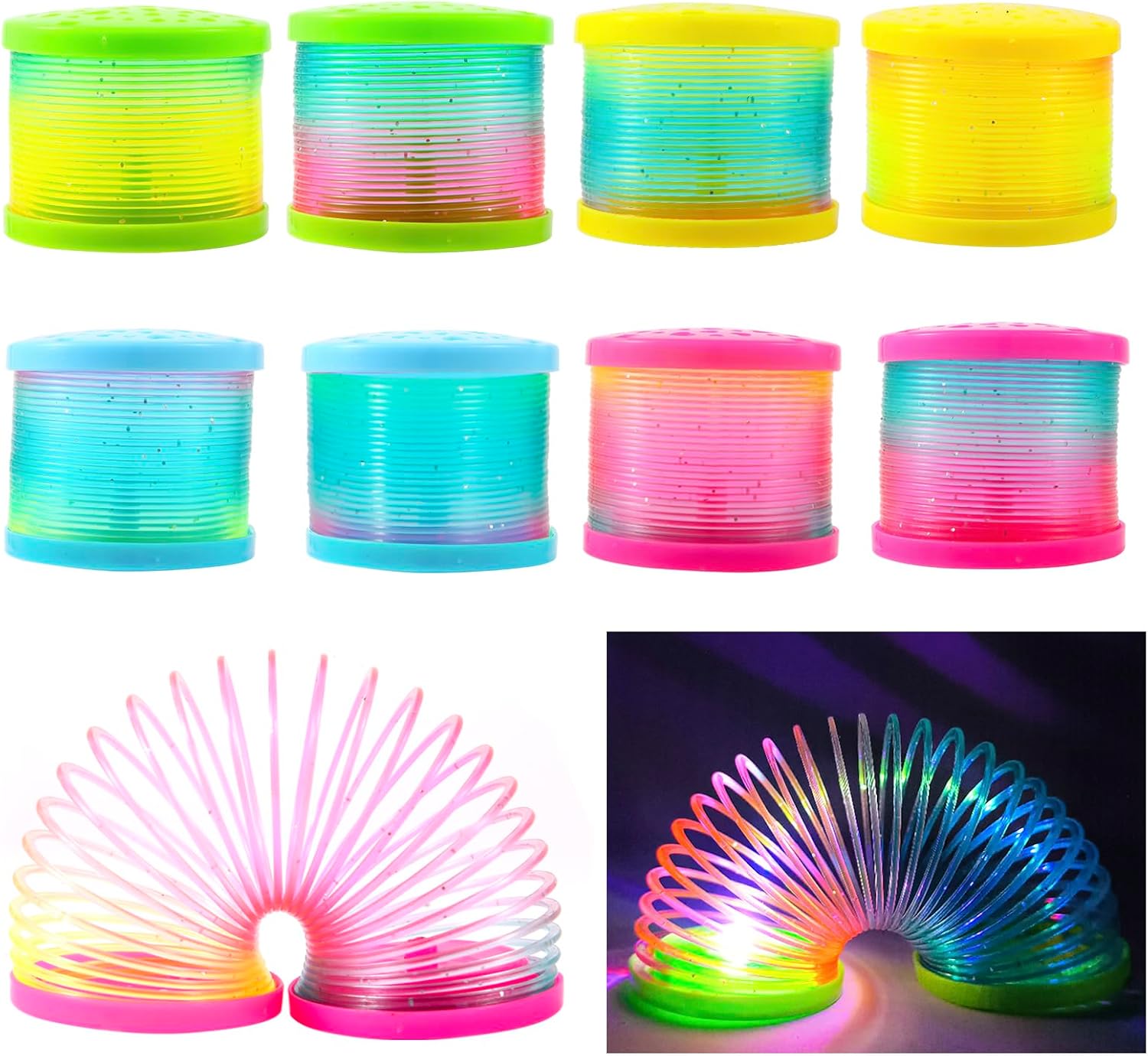 Amazon.com: 8 Pack Glow Coil Spring Toy, Mini Springs Rainbow Magic ...