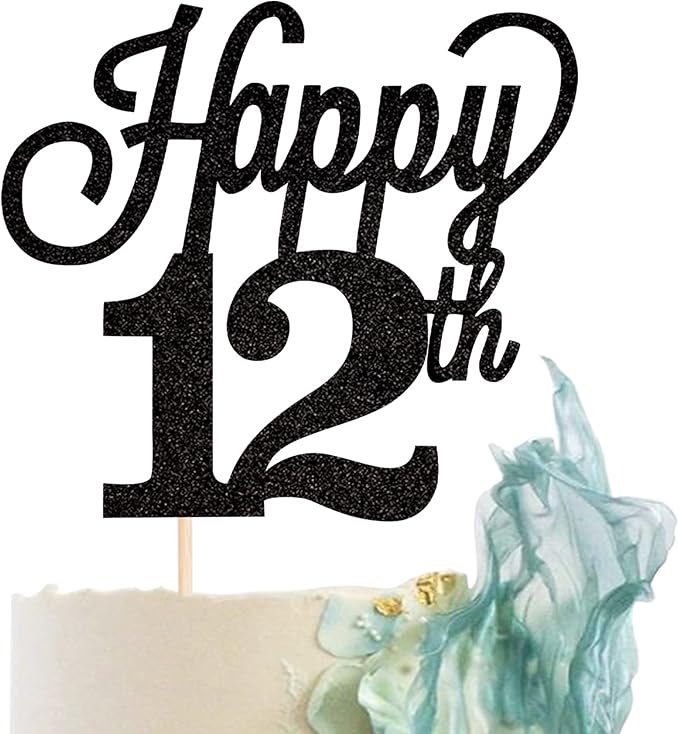 Amazon.com: 1 Pack Happy 12th Cake Topper Black Glitter Number 12 ...