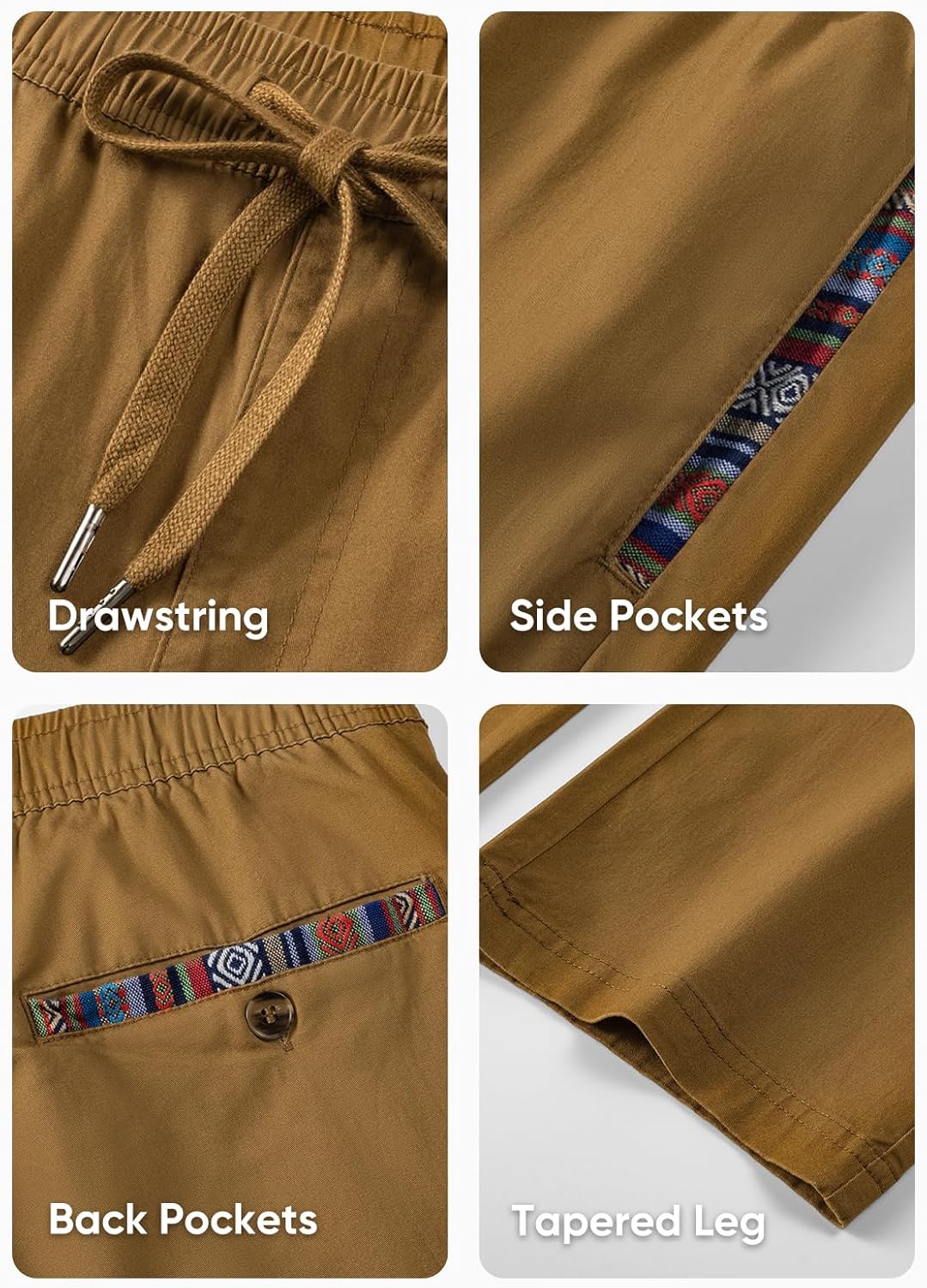 JMIERR Men's Casual Pants Cotton Twill Drawstring Elastic Waist Chino Pants with Pockets