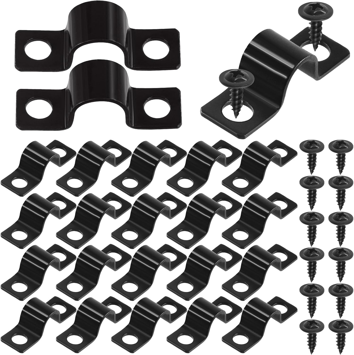 Swpeet 25Pcs 8mm Two Hole U Bracket Clamp with 50Pcs Self-tapping ...