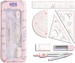 Amazon.com : Math Geometry Kit with Rulers Protractor Compass Eraser ...