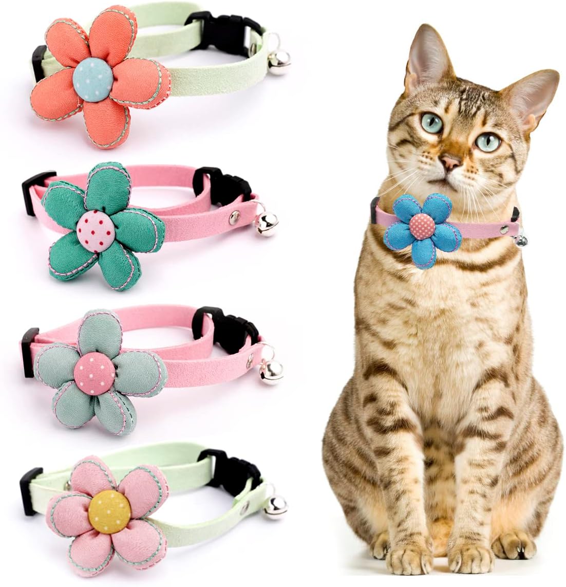 Pet Supplies : Cat Flower Collars with Bells - Set of 5, Adjustable ...