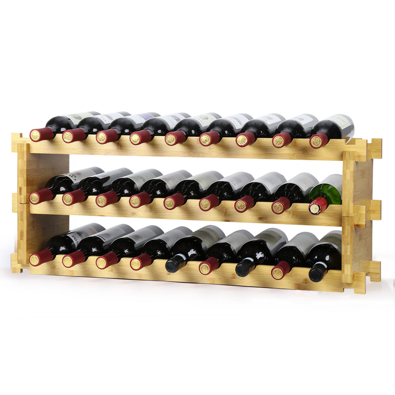 Snapklik.com : Wine Rack 27-Bottle 3-Tier Natural Bamboo Display Wine ...