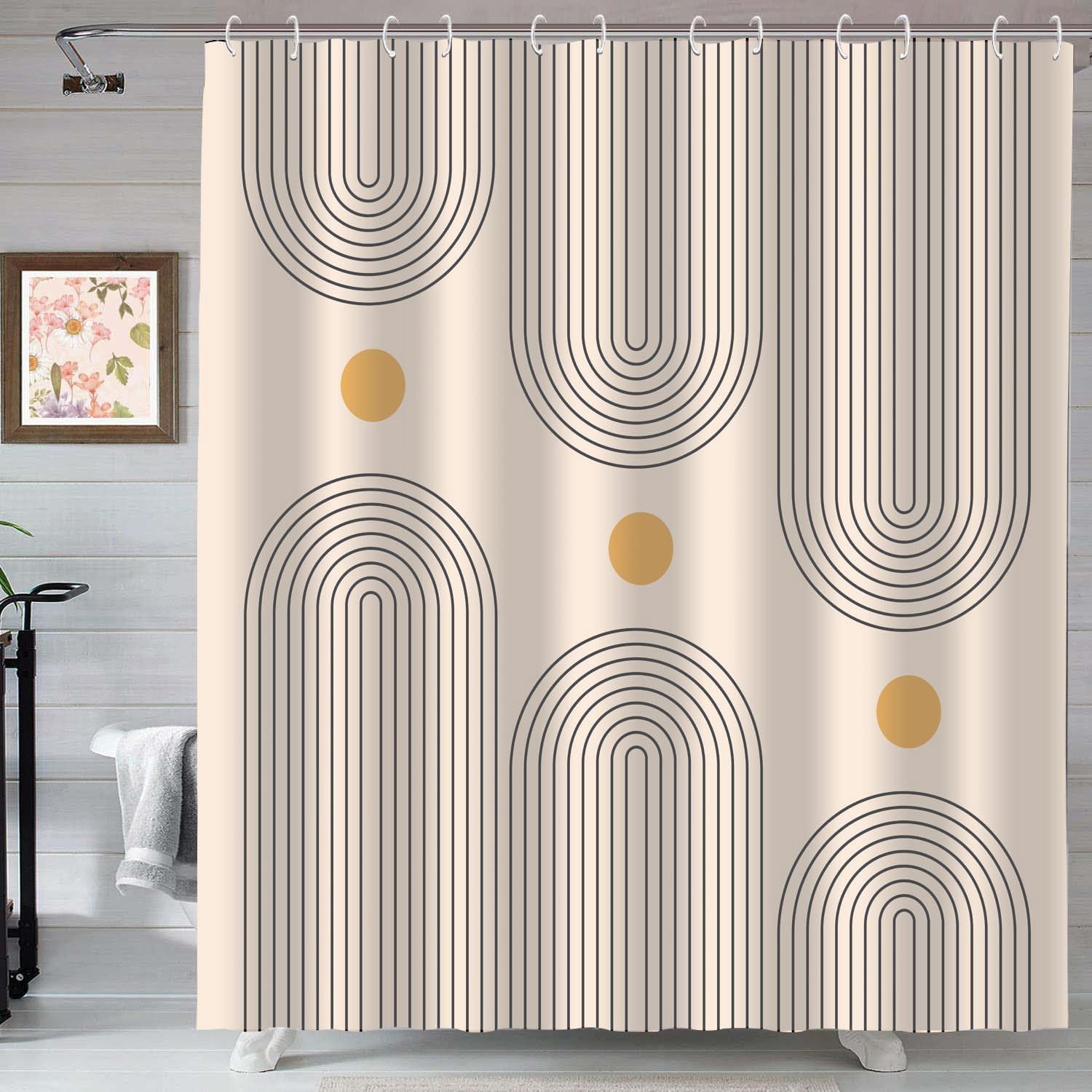 Exrp Boho Mid Century Shower Curtain, Minimalist Abstract Arch Simple ...