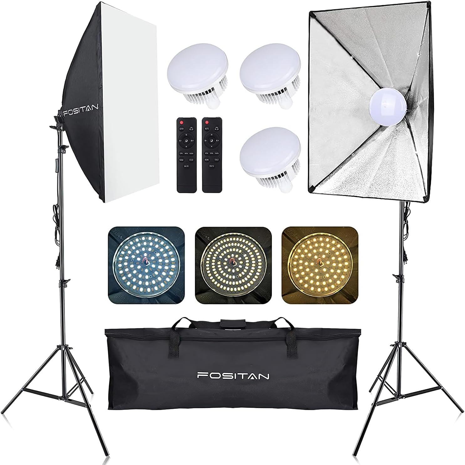 Amazon | 三色LED ソフトボックス FOSITAN 三色 2800K～5700K 白・自然・暖色光モード 遠隔操作 50x70cm ...