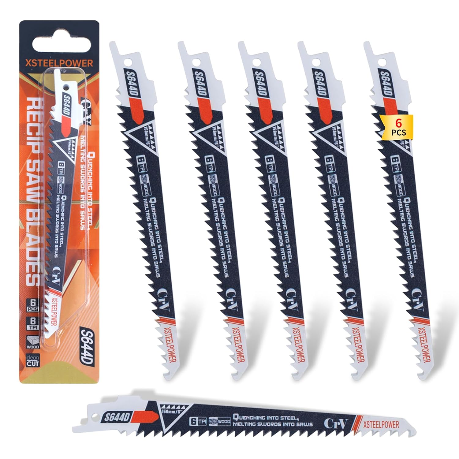 (6PCS/6TPI) Wood Pruning Reciprocating Saw Blades 6 Inch CRV Saw Blades ...