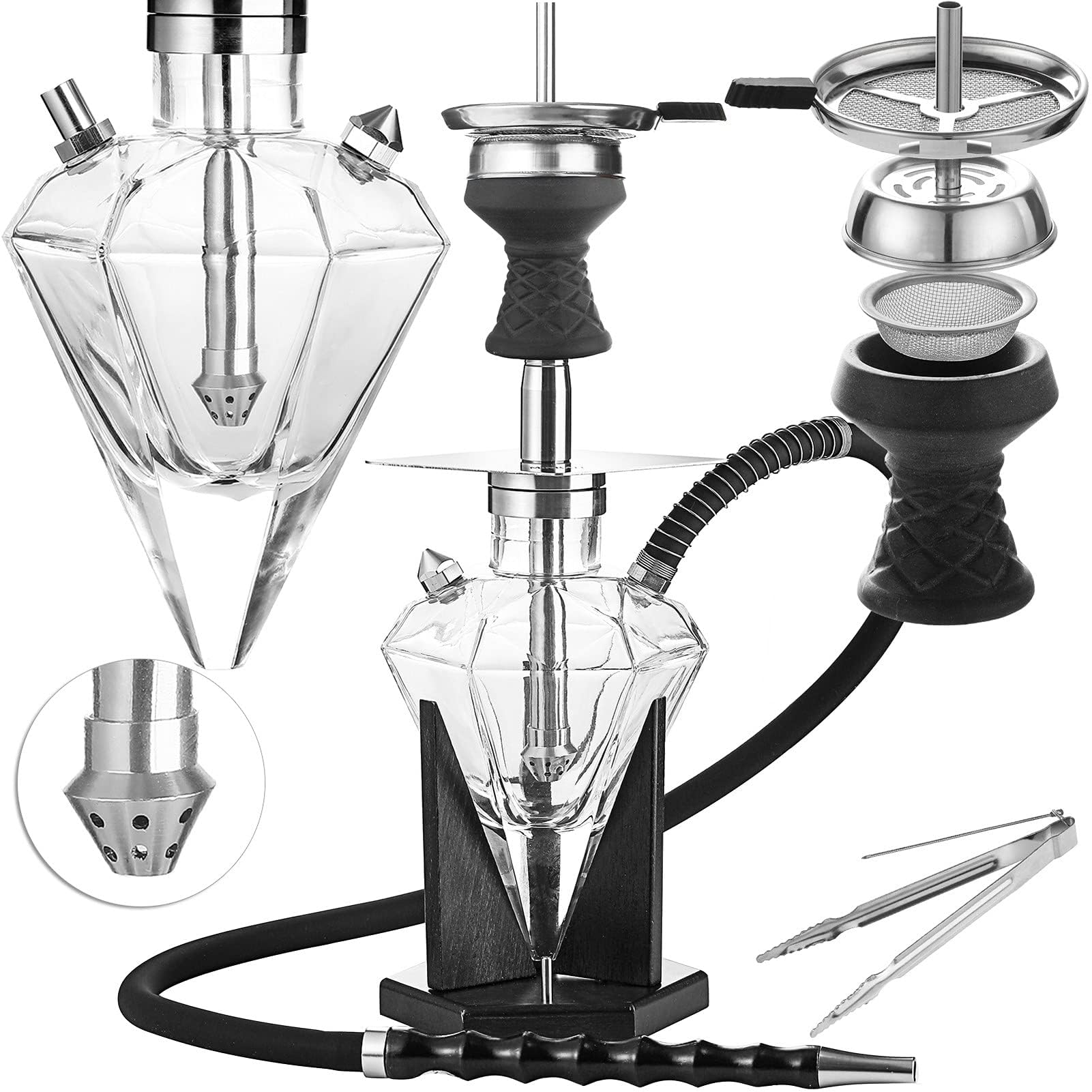 Amazon.com: Stainless Steel Hookah Set with Hose Clay Bowl Charcoal ...