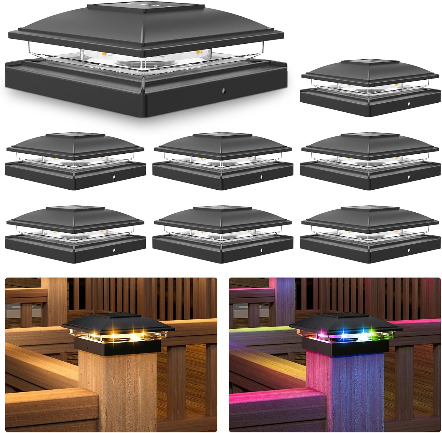 VOLISUN Solar Post Cap Light Outdoor Waterproof: RGB Color Changing ...