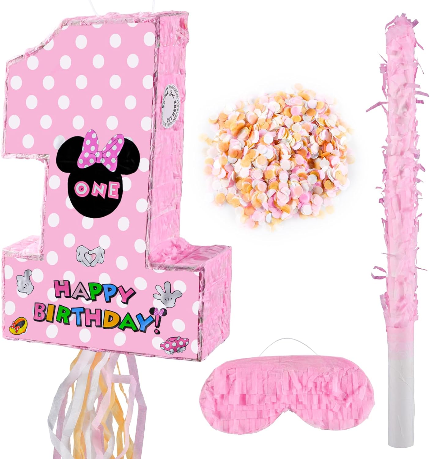 Amazon.com: Minnie 1st Birthday Pinata, Pink Minnie Number Pinata with ...
