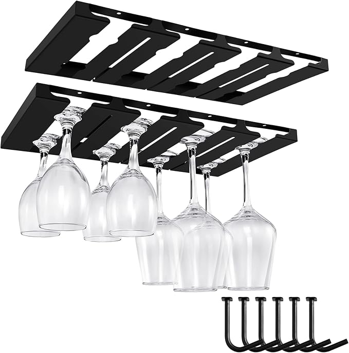 Amazon.com: Shimeyao 2 Set Wine Glass Rack Under Cabinet Wine Glass ...