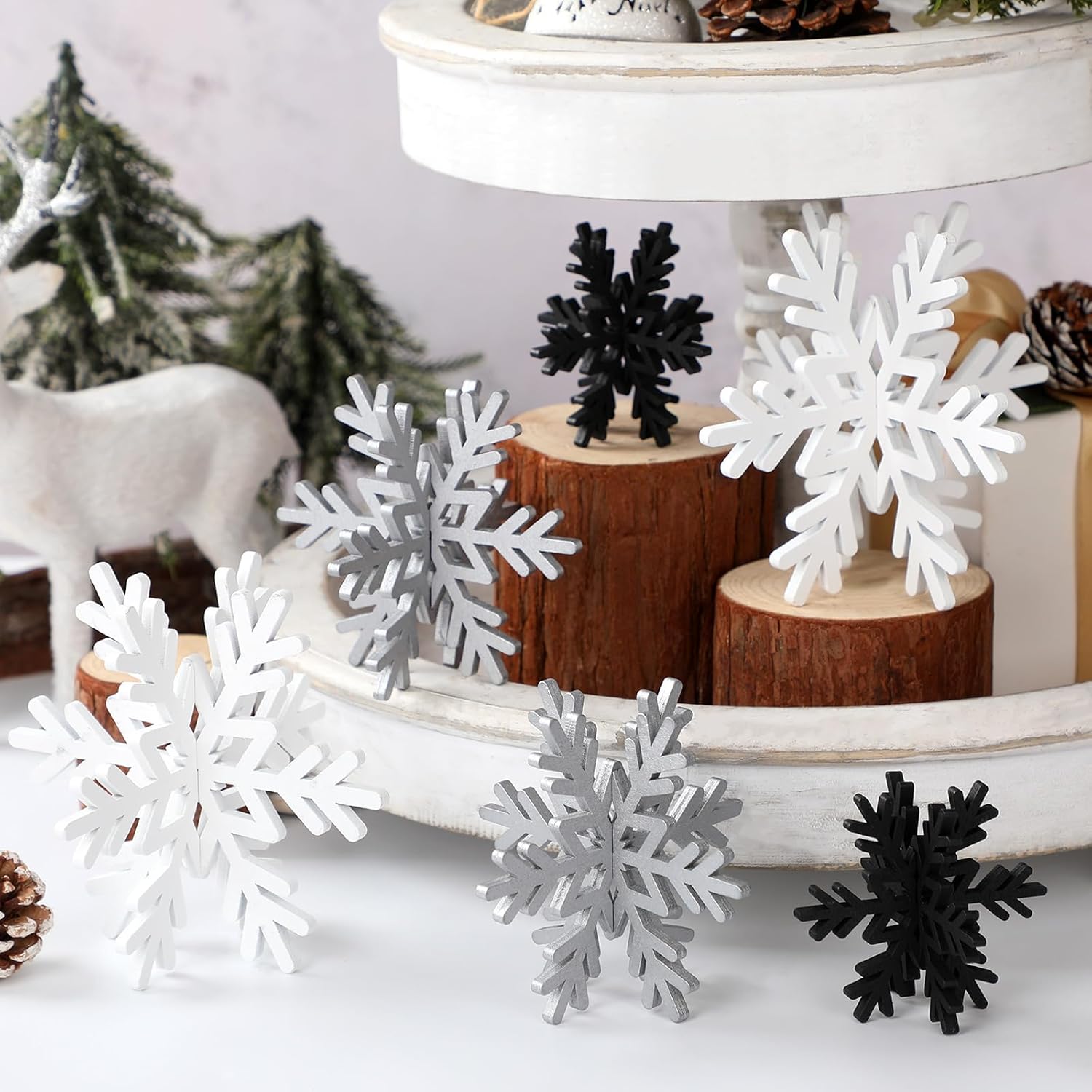 Amazon.com: Bucherry 12 Pcs Wooden Snowflake Table Decor 3D Snowflake ...